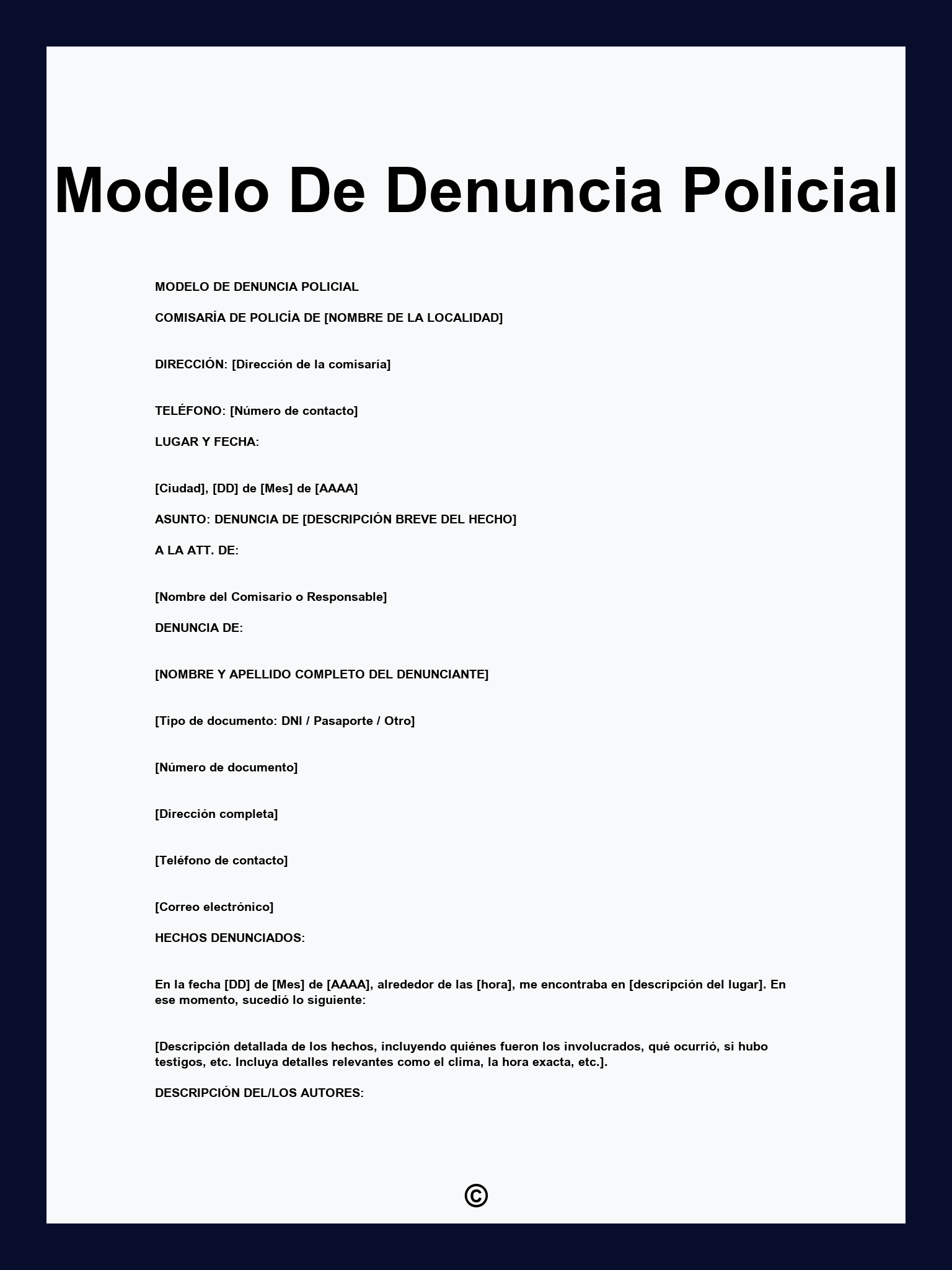 Modelo De Denuncia Policial