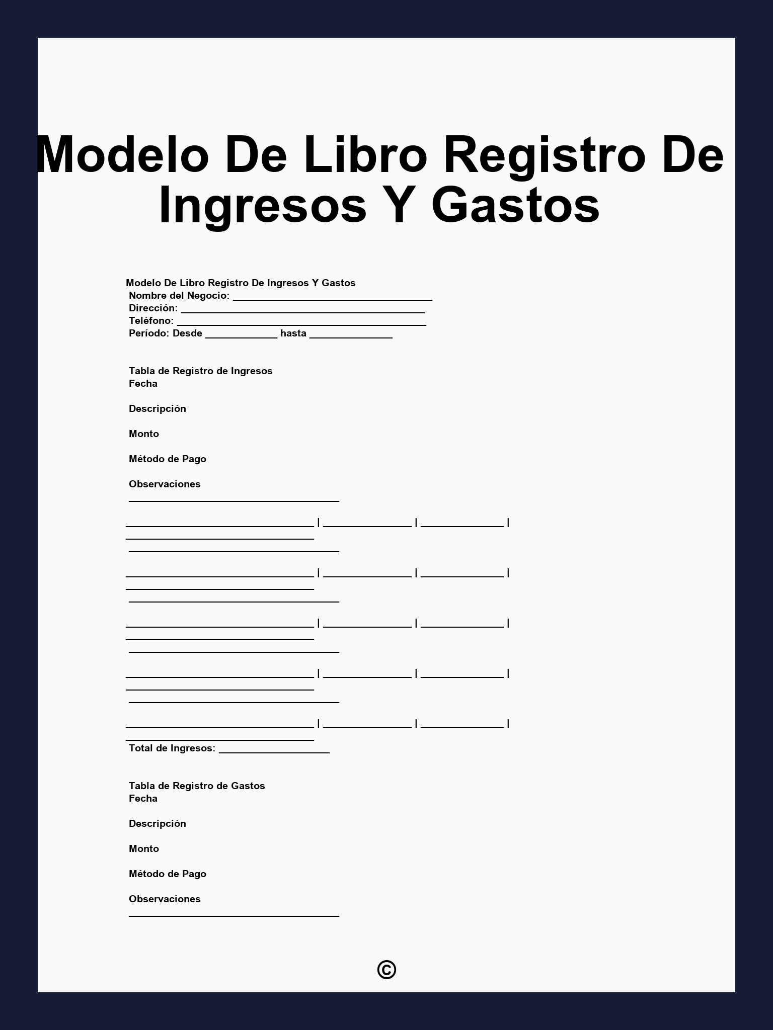 Modelo De Libro Registro De Ingresos Y Gastos
