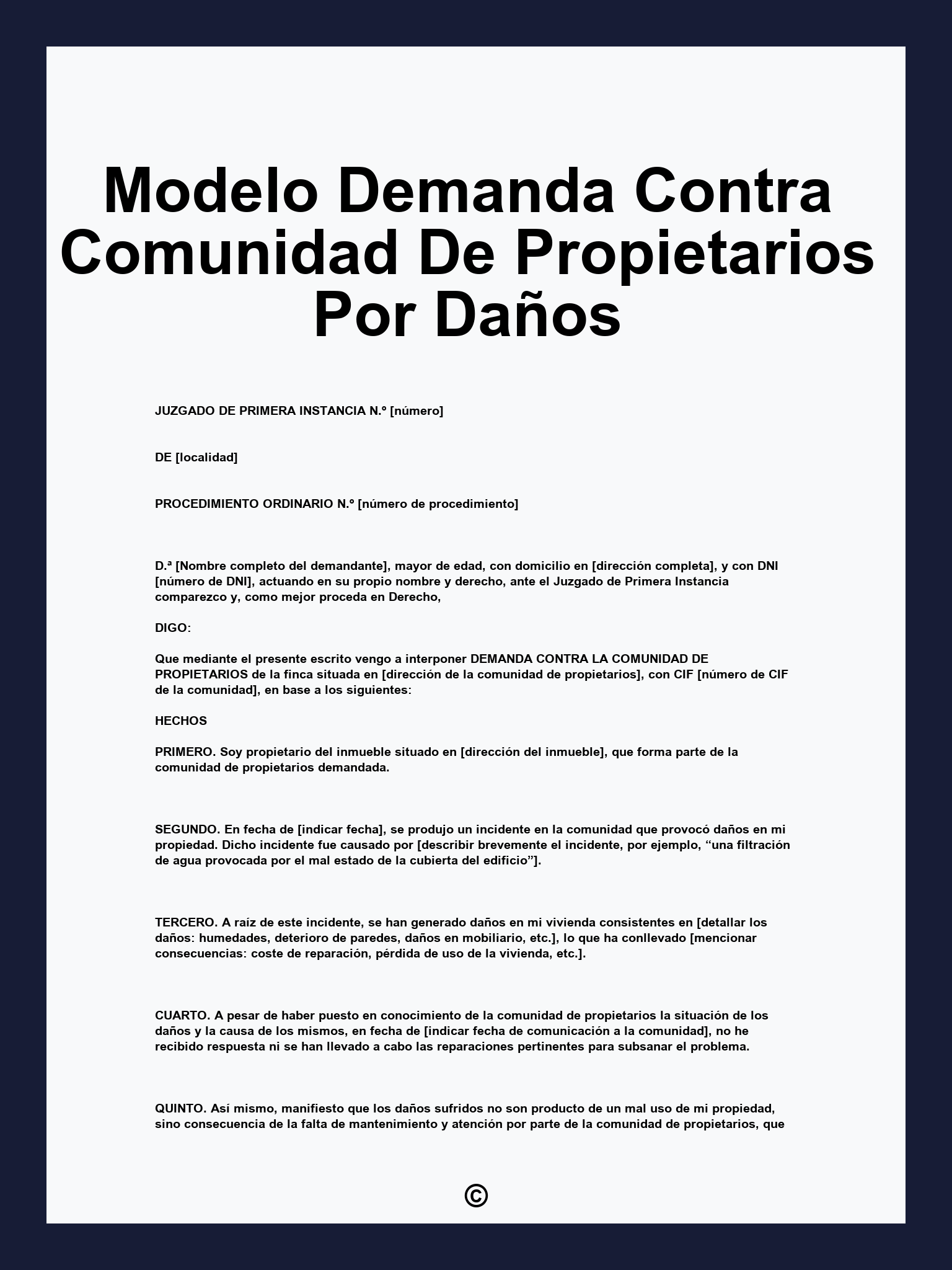 Modelo Demanda Contra Comunidad De Propietarios Por Daños