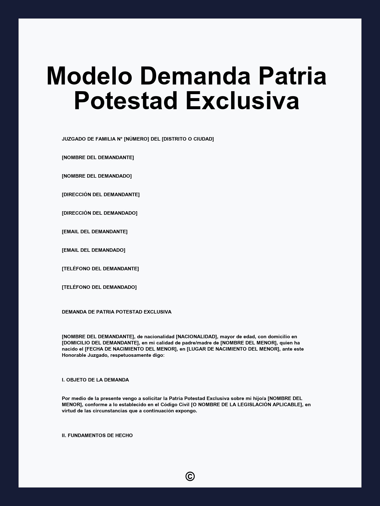 Modelo Demanda Patria Potestad Exclusiva