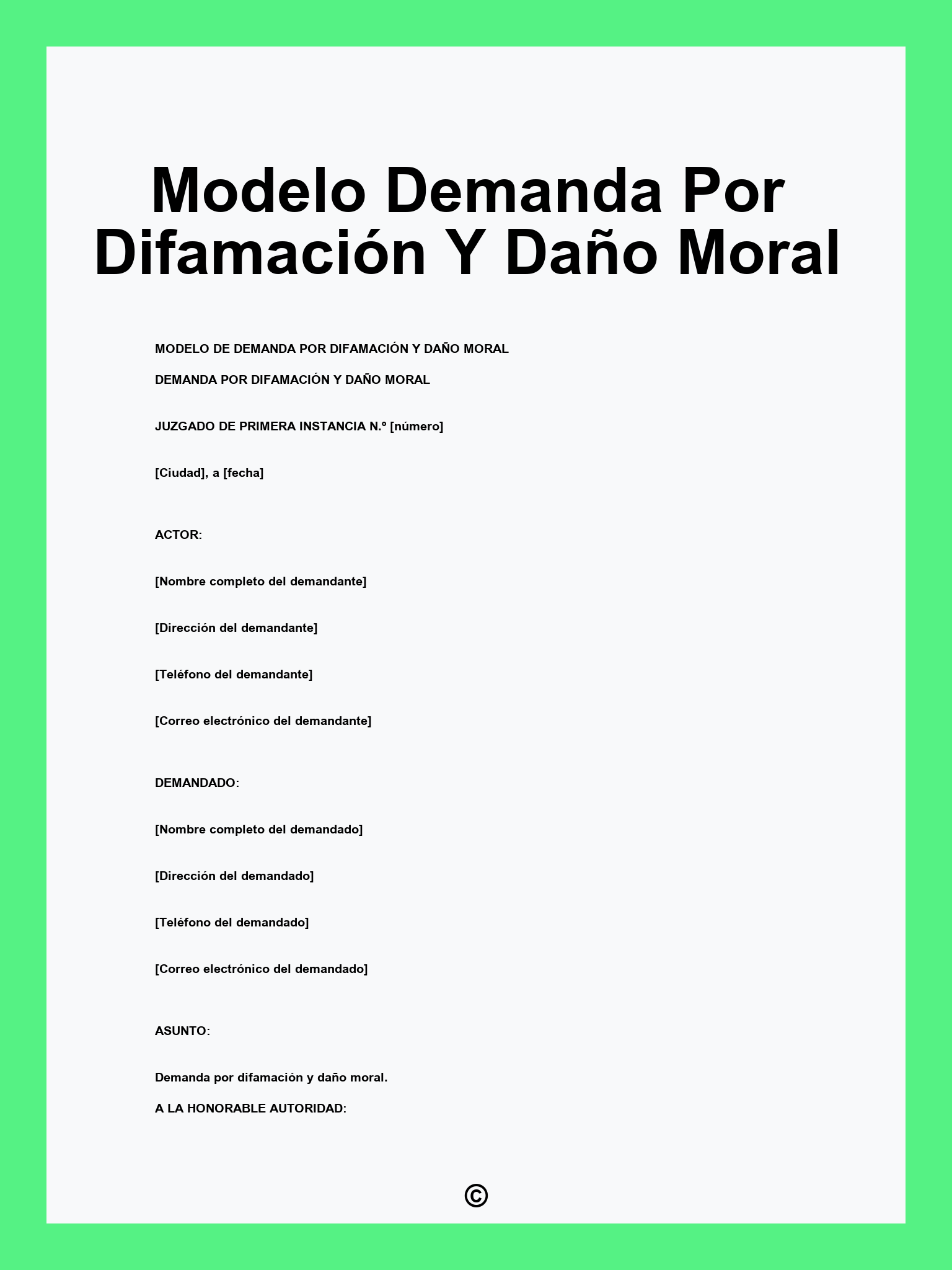 Modelo Demanda Por Difamación Y Daño Moral