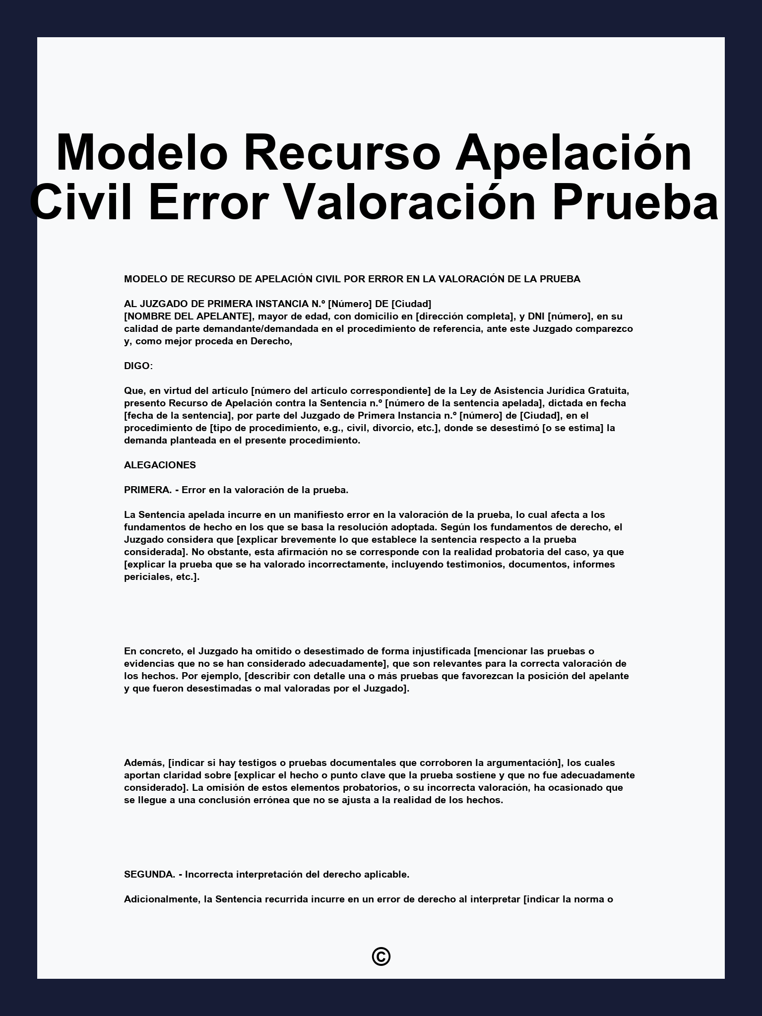 Modelo Recurso Apelación Civil Error Valoración Prueba