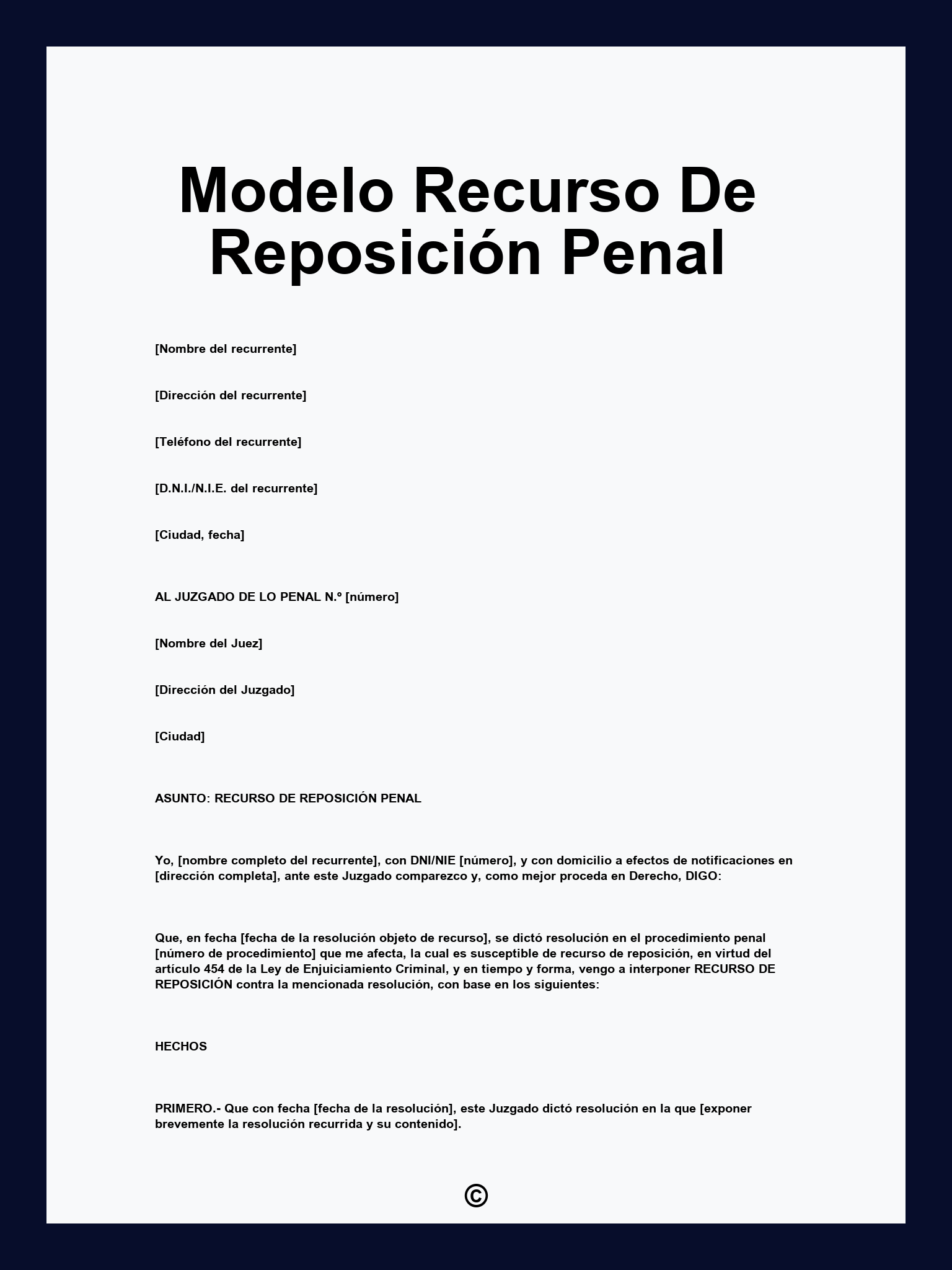 Modelo Recurso De Reposición Penal