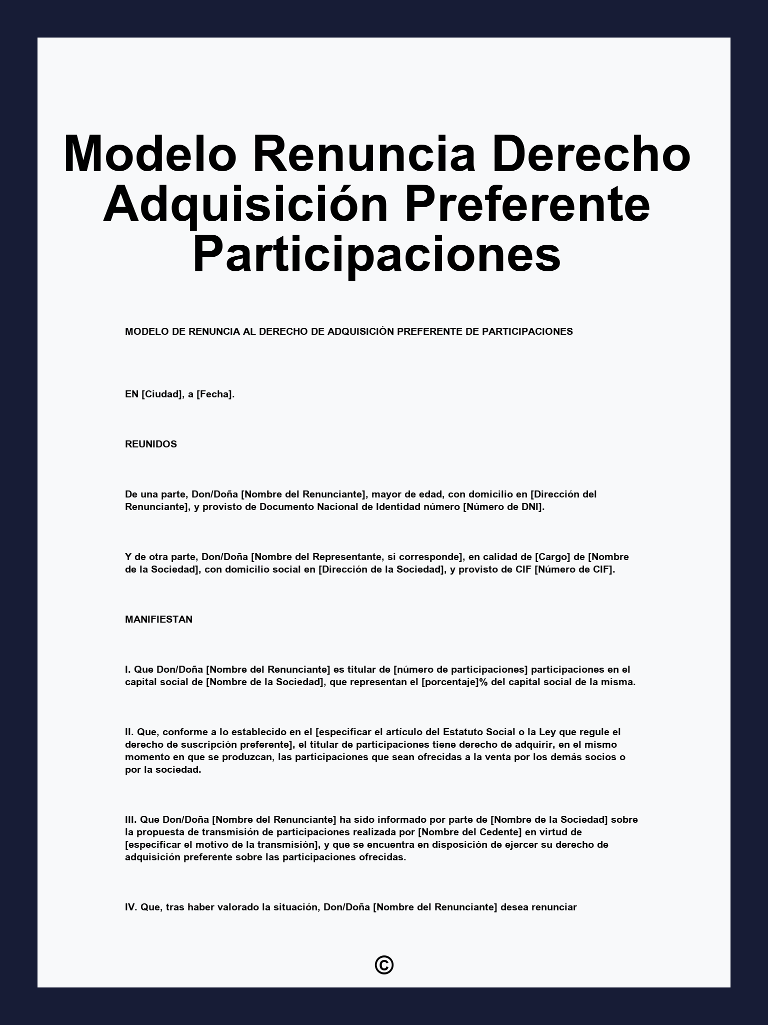 Modelo Renuncia Derecho Adquisición Preferente Participaciones